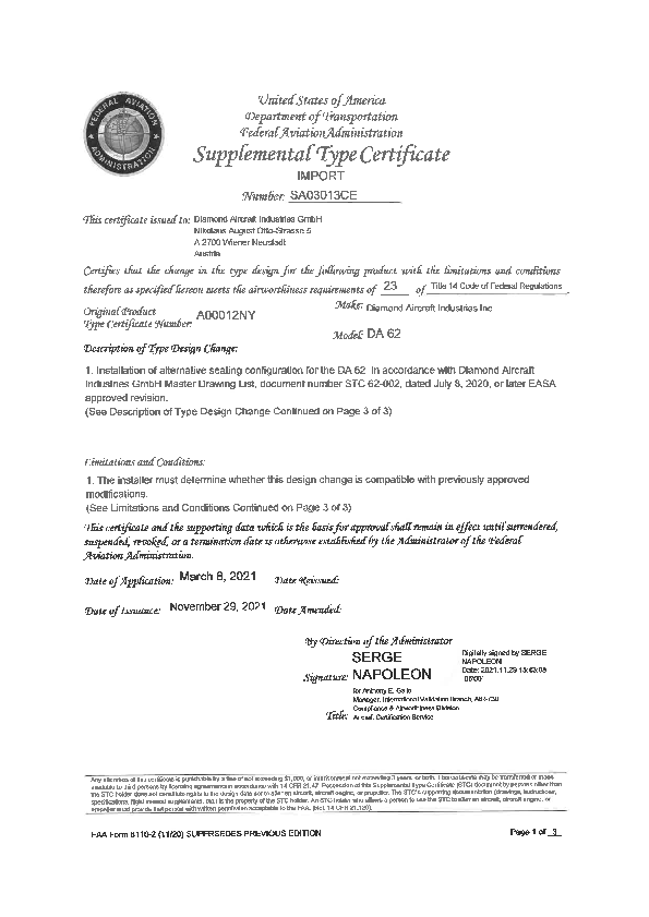 Diamond Aircraft achieved two major EASA and FAA certification ...