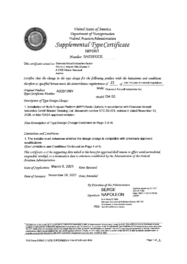 Diamond Aircraft achieved two major EASA and FAA certification ...